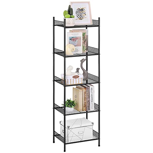 5 Tier Wire Shelving Metal Storage Rack Standing Shelving Units Shelves Bathroom Shelf for Laundry Bathroom Kitchen Livingroom Pantry Closet Garage 12.6" D×16.3" W×57" H, Black