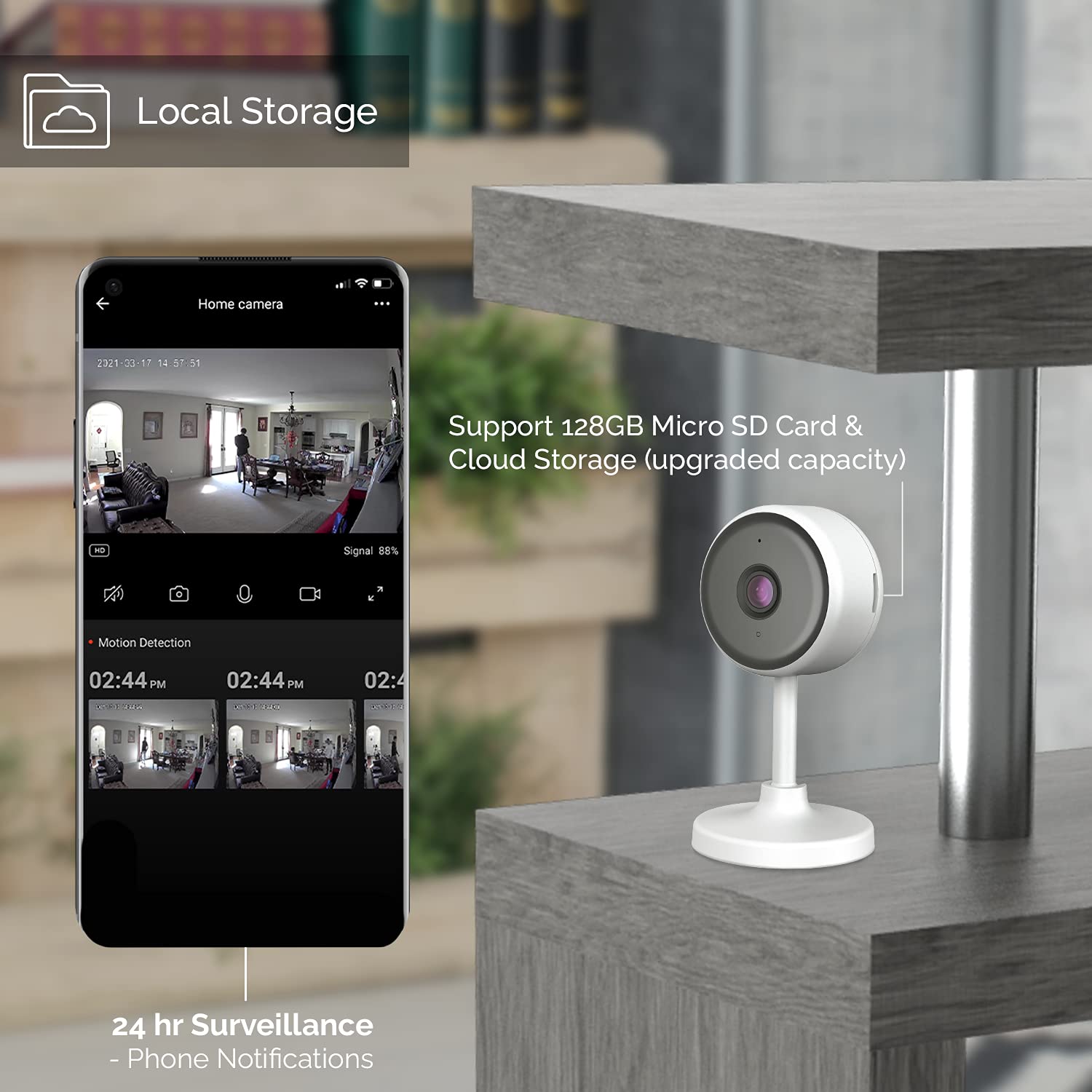 eco4life 2pack Smart IP Camera 1080P HD Resolution WiFi, Night Vision Motion Detection and Push Notification 2way Audio 24/7 Monitoring Security White Color Mini Size