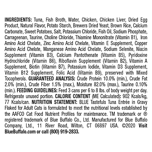 Blue Buffalo Tastefuls Natural Flaked Wet Cat Food, Tuna Entrée in Gravy 3-oz cans (Pack of 24)