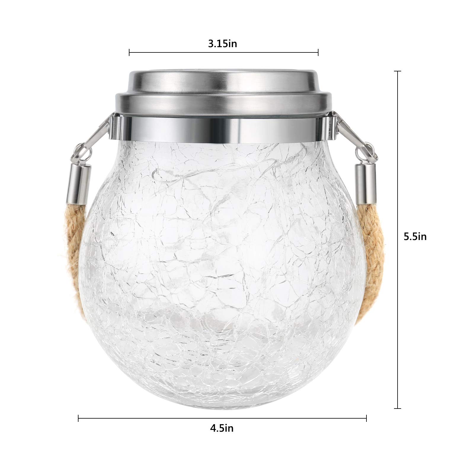 2 Pack Hanging Outdoor Solar Lights, 30 LED Outdoor Decorative Crackle Mason Jar Glass Lamp, Waterproof Solar Lanterns with Handle for Garden, Yard, Porch, Tree, Tabletop Decorations (White)