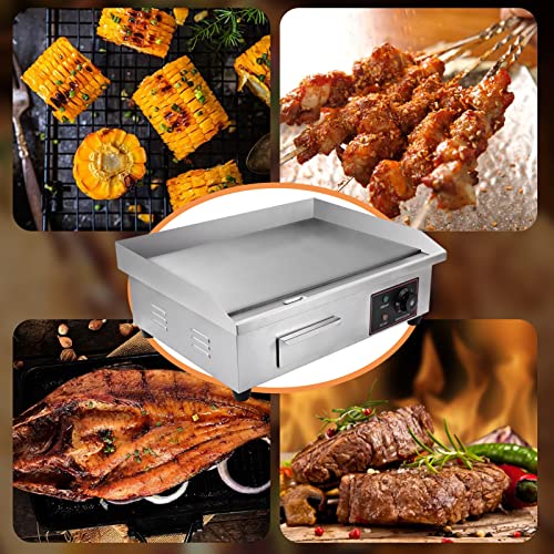 22" Commercial Electric Griddle, Electric Flat Top Grill, 3000W Countertop Griddle with Shovels and Brushes for Restaurant Kitchens
