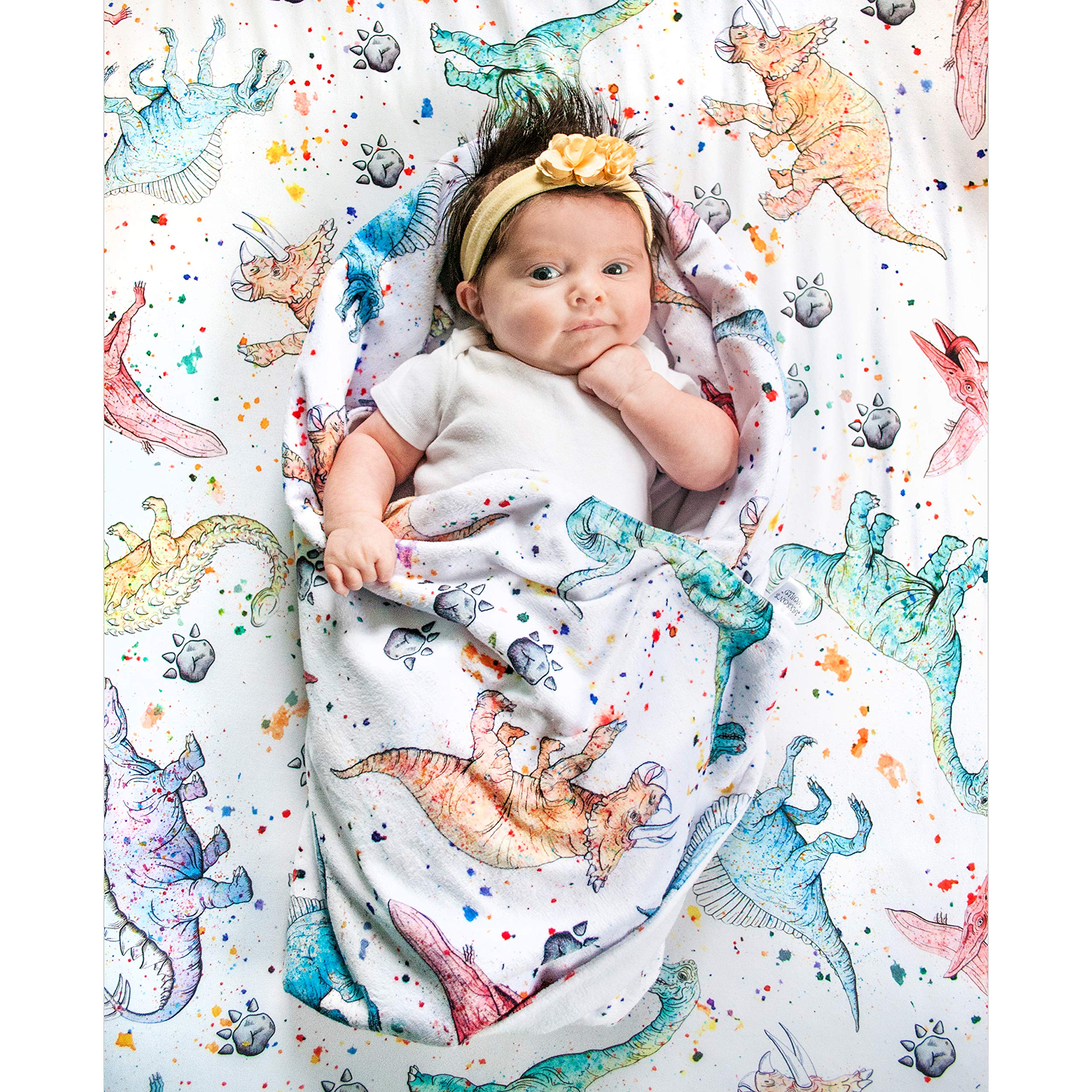 Jaxson's World Watercolor Dinosaur Theme Minky Blanket | Unique Baby Gift