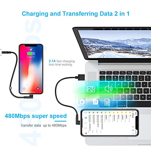 aceyoon 2 Pack 1ft Lightning Cable Right Angle, MFi Certified iPhone Charger Cable, Braided Lightening Charger Cables and Data Sync for iPhone 14/13/12/11, XS Max/XR/XS/X, 8/7/6, iPad