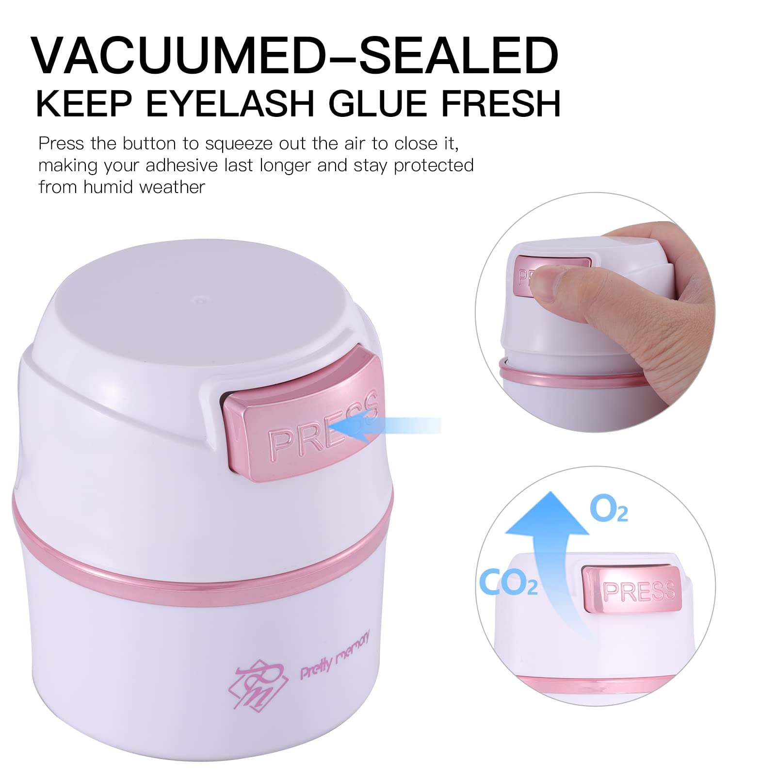 Pretty memory Lash Glue Holder Eyelash Extension Glue Storage Container Sealed Adhesive Jar Stand Tank Sealed for Women, Lash Tech Supplies Must Haves (White - Pink)