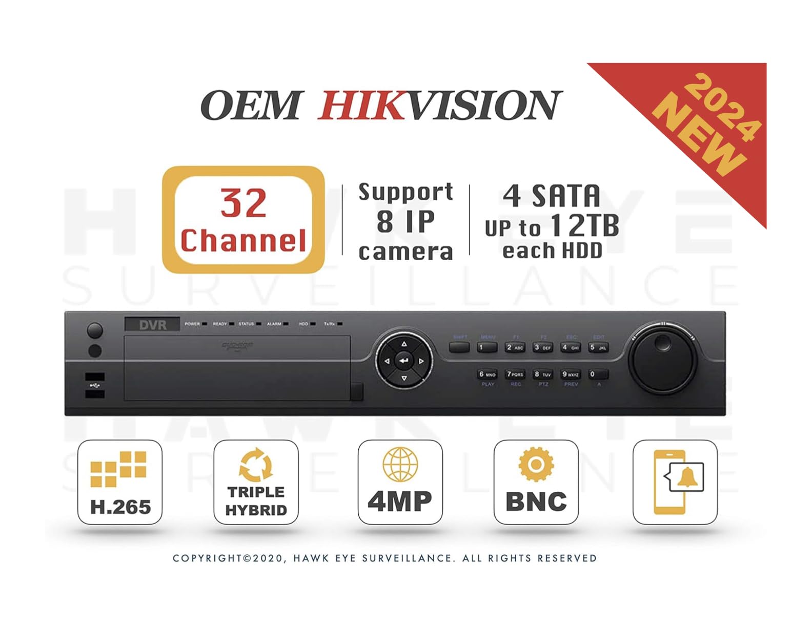 32CH HD TVI 4MP DVR - Surveillance Digital Video Recorder 32CH HD-TVI/CVI/AHD H265 Full-HD HDMI/VGA/BNC Video Output Analog & IP Camera Support Hikvision Compatible with DS-7332HQHI-K4 3 Year Warranty
