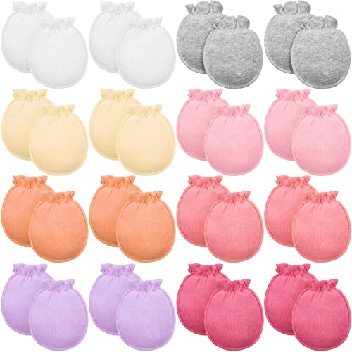 16 Pairs Newborn Baby Cotton Mittens No Scratch Gloves Unisex Newborn Mittens for baby Boys Girls 0-6 Months (Chic Color)