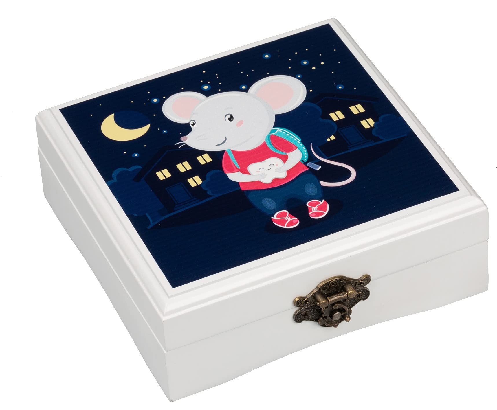 Dravira Baby Keepsake Tooth Box - Lost Teeth Holder Boy and Girl - Tooth Fairy Organizer - Gift for Parents and Kids - White Wood