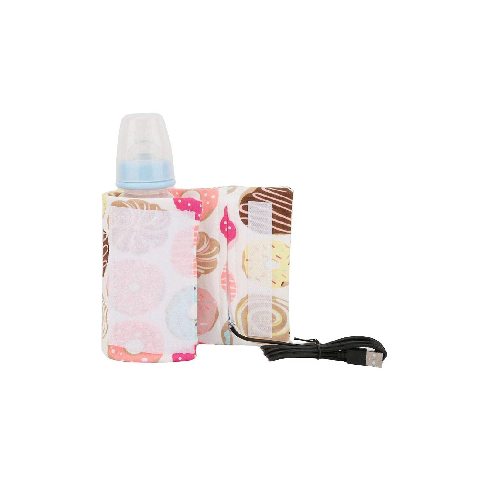 USB Baby Bottle Warmer Travel Bottle Warmer, On The Go Bottle Warmer USB Bottle Warmer Portable Bottle Warmer for Babie, Portable Milk Heater Cover(Donut Pattern)