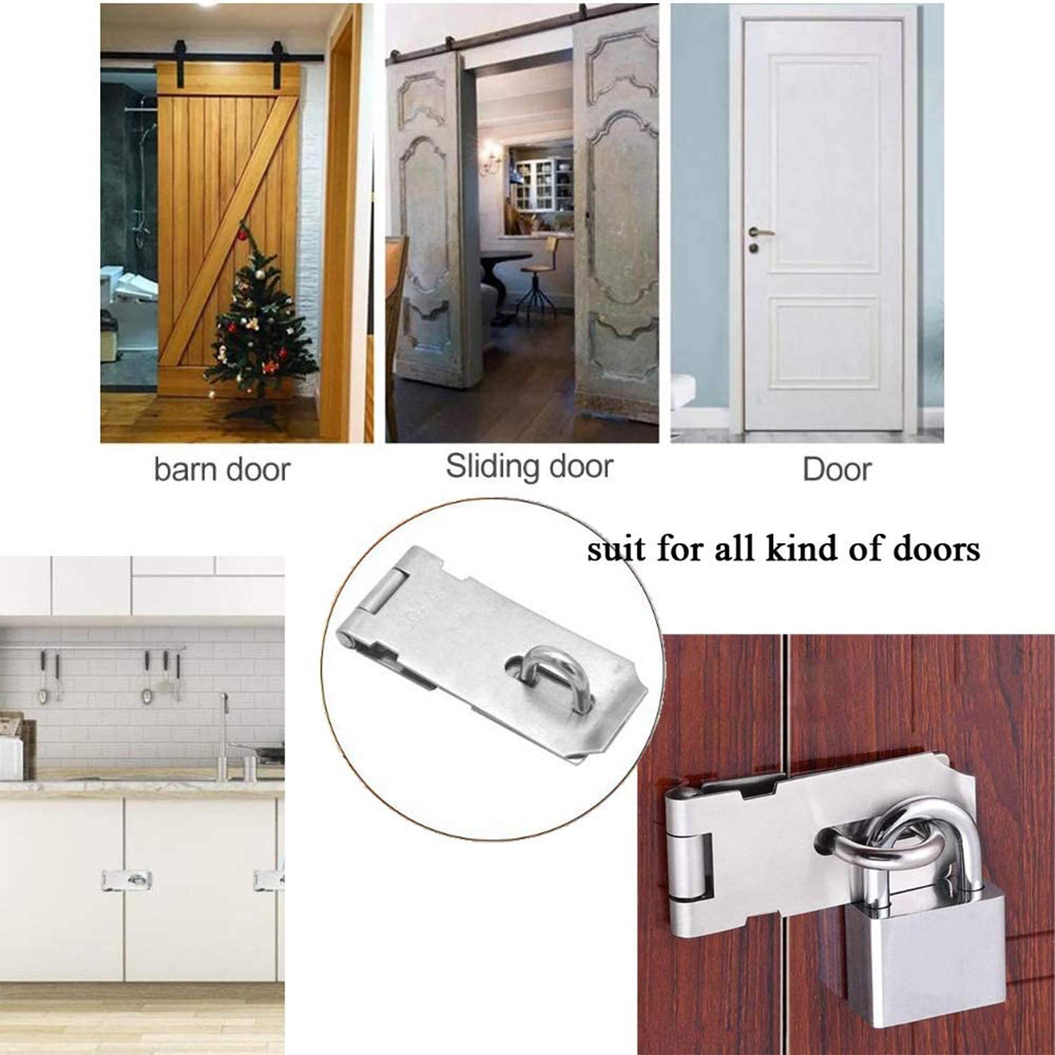 2 Pack Padlock Hasp Door Locks Hasp Latch,5 inch Heavy Duty 304 Stainless Steel Security Hasps for Padlock, 2 mm Extra Thick Door Gate Bolt Lock with 18 Mounting Screws