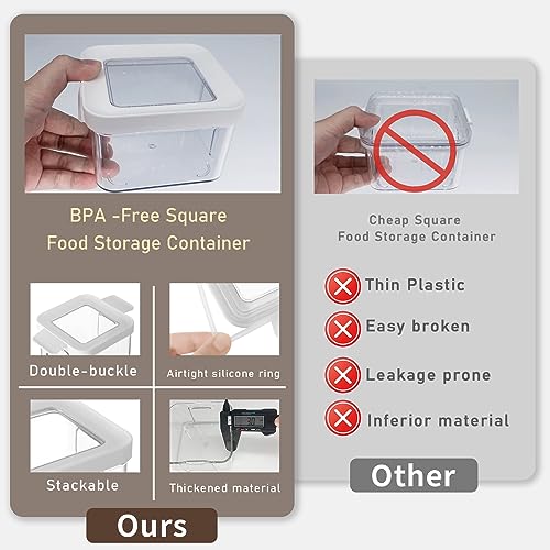 16PCS Square Pantry Food Storage Containers with Lid Airtight, Small Cereal Containers for Kitchen, BPA-Free Thick Plastic Canisters for Candy, Fruit, Snacks, Grains, Cookies Container (460ml/15oz)