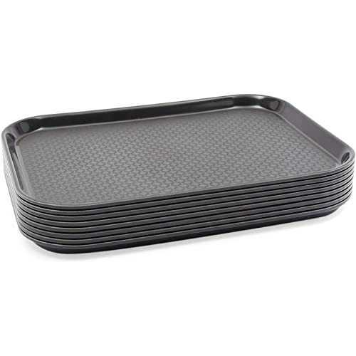 8 Pack Plastic Nonslip Serving Tray for Cafeteria, School Lunch, Fast Food, Restaurant, Black (12 x 16 in)