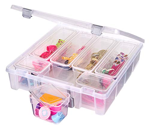 AB Designs 6967ABD Super Satchel with 9 Mixed Bins Inside Stackable Home Storage Organization Container, Clear with Sliver Latches and Handle, w/Long