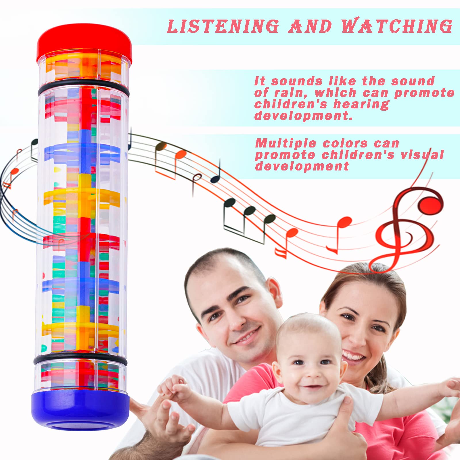 2 Pack Rainmaker Toy, Beaded Raindrops Rainmaker, Rainmaker Stick, Developmental Sensory Shaker, Musical Instrument for Babies,Toddlers and Kids