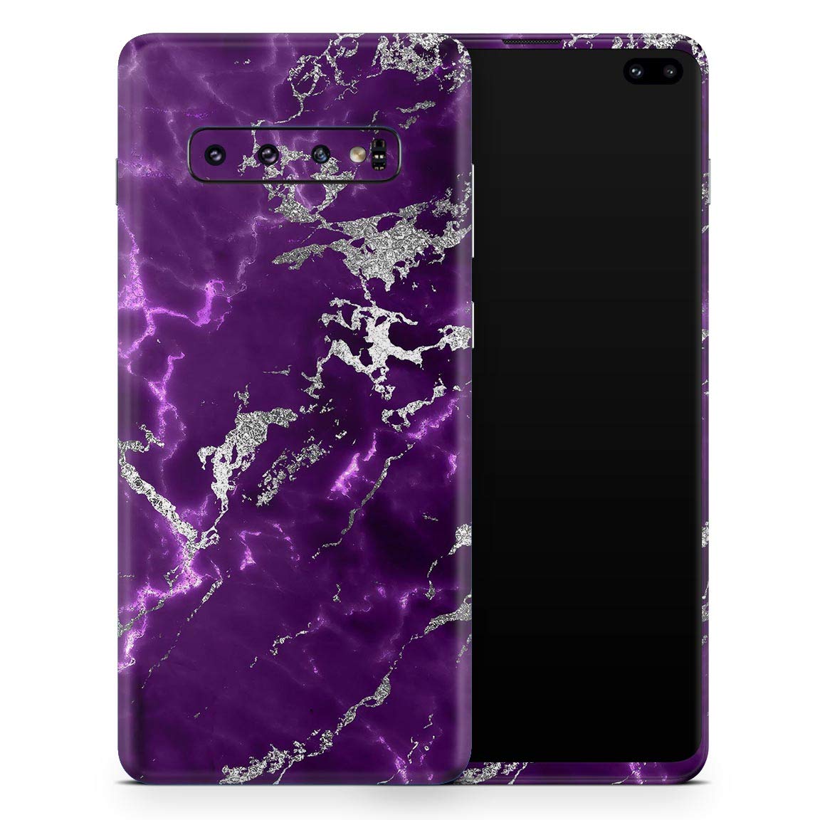 DesignSkinz Purple Marble & Digital Silver Foil V2 Protective Vinyl Decal Wrap Skin Cover Compatible with The Samsung Galaxy S20 (Screen Trim & Back Glass Skin)