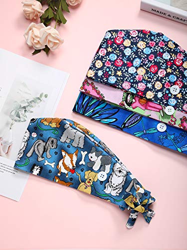 8 Pieces Working Caps with Button Tie Back Hats with Sweatband for Women Men (Animal Style)