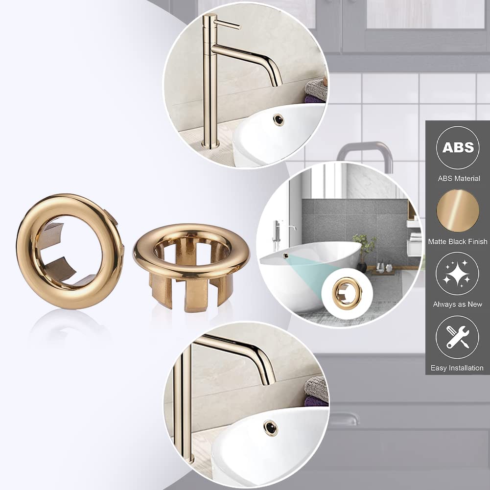 SKYPIA 4 Pcs Sink Overflow Ring Set Bathroom Accessary Kitchen Bathroom Sink Basin Overflow Cover Vanity Sink Overflow Cover (Gold)