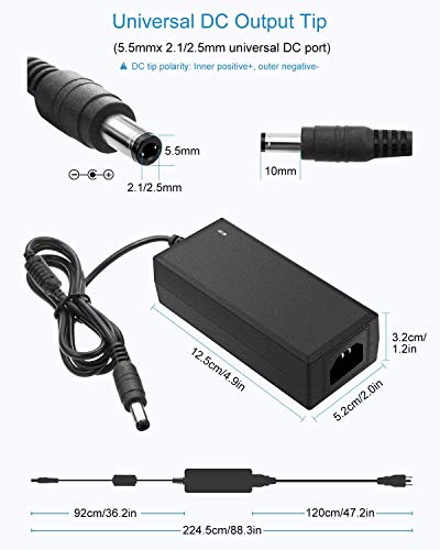 Alarmpore 24V 2A Power Supply 48W AC/DC Adapter 100~240V AC to DC 24 Volt 2 Amp Converter 2000mA with 5.5mmx 2.5mm Plug