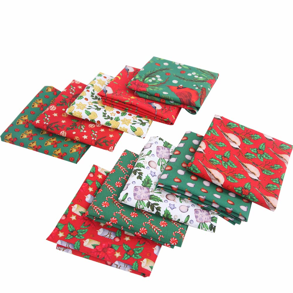 10PCS Christmas Cotton Fabric Bundles 10" x 10" Printed Pre-Cut Squares Sheets Fabric for Patchwork Sewing DIY Crafting Quilting Fabric