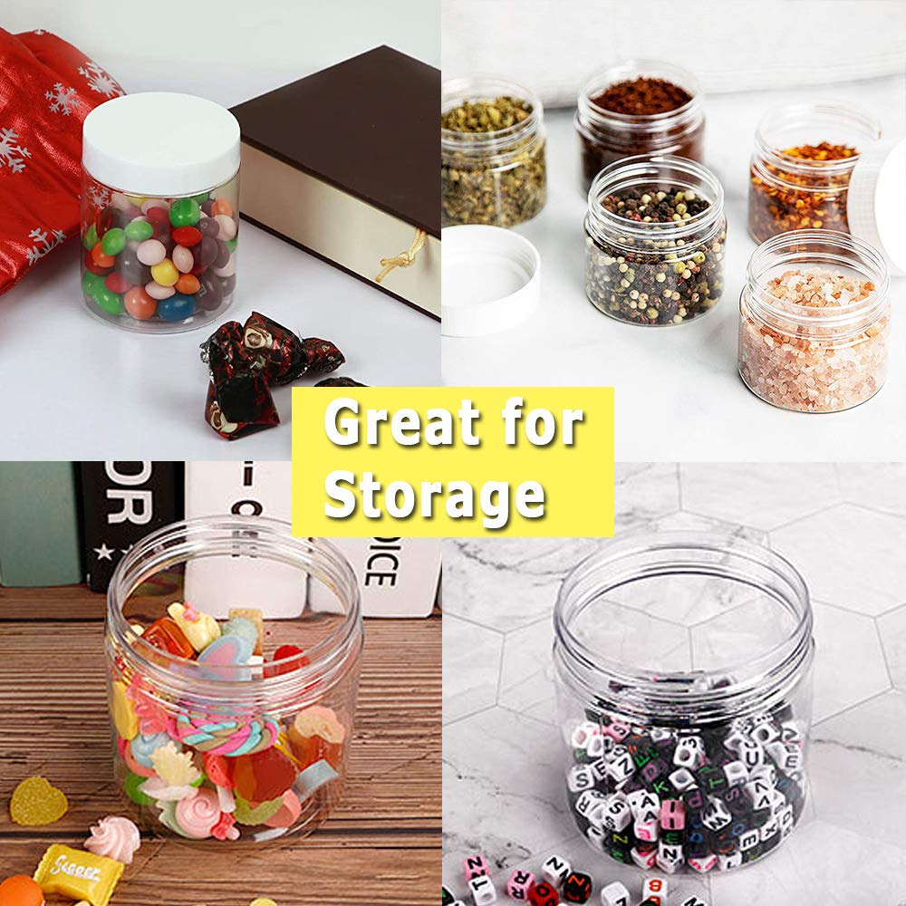 20 Pcs 2oz Plastic Cosmetic Container,Round Clear Pot Jars with White Lids,Empty Cosmetic Jar for Travel Storage,Lotion,Cream,Jewelry,Powder,Eye Shadow,Painting,DIY Crafts