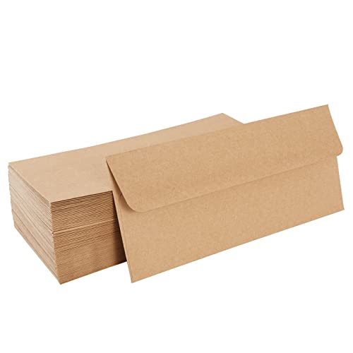 100-Pack #10 Brown Kraft Paper Business Envelopes Bulk for Checks, Invoices, Gift Certificates, Mailing Letters, Invitations, Documents, Forms, and Statements (4-1/8X9-1/2 in)