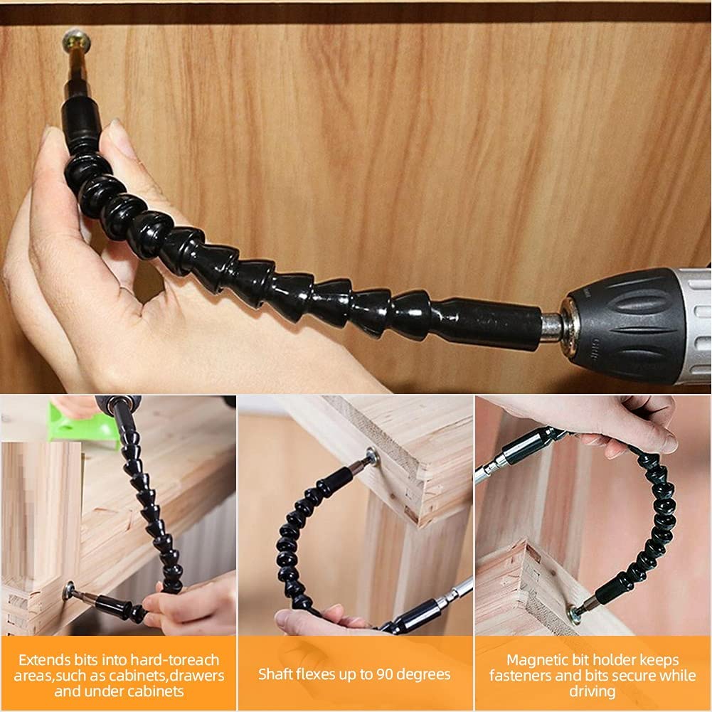 11.7in Flexible Screwdriver Bit Extension Kit - 10pc Set with 90° Angled Bits and Soft Shaft Adaptors