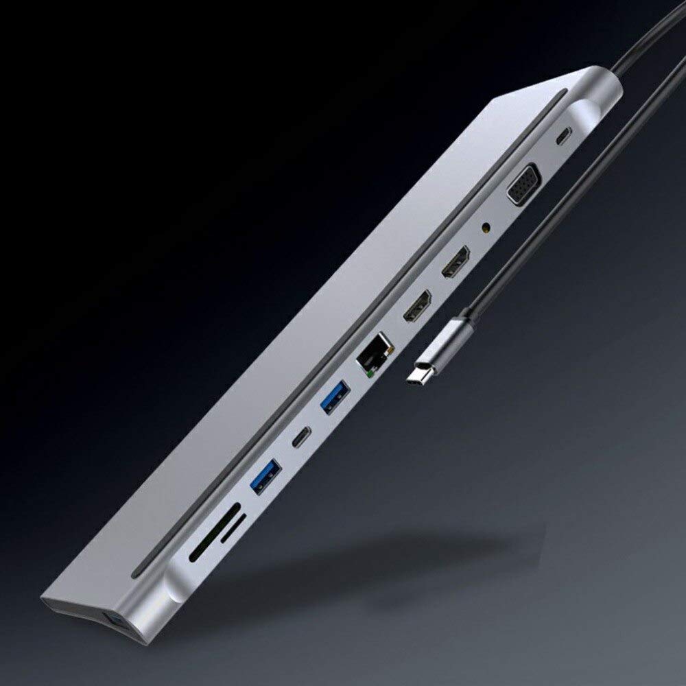 12-in-1 Type-c hub Docking Station with rj45 LAN 4k hdmi USB 3.0 3.5mm Audio Port pd Charge