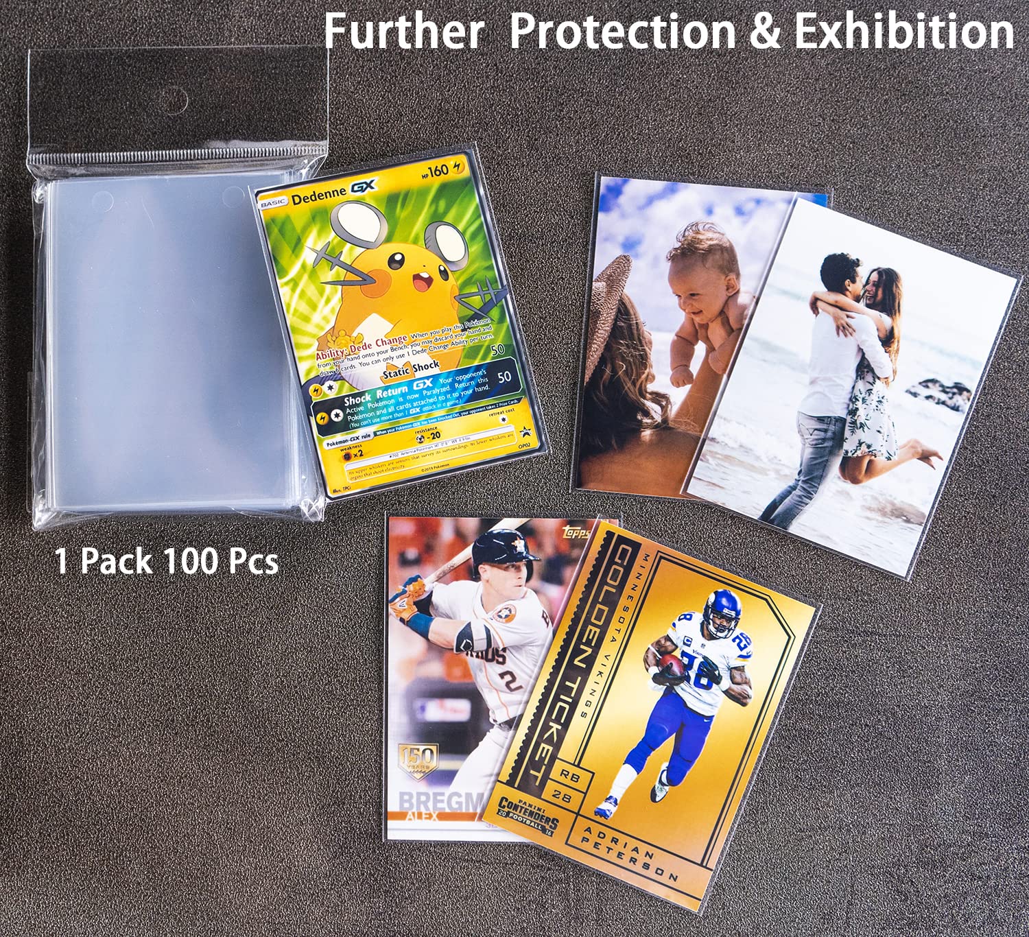 100 Pcs Ultra-Clear Card Sleeves for Standard Size Trading Cards, Soft Protective Card Sleeves for Sport Cards, Game Cards, Inner Card Protector 2.5" X 3.5" for Game Cards, Baseball Cards