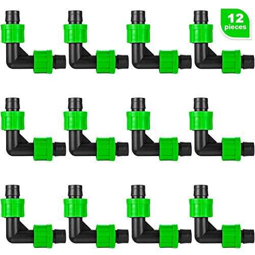 12 Pieces Drip Irrigation Elbow 1/2 Inch Universal Elbow Fitting Hose Elbow Connector, Compatible with 16-17mm Drip Tape Tubing Sprinkler Systems (Green)