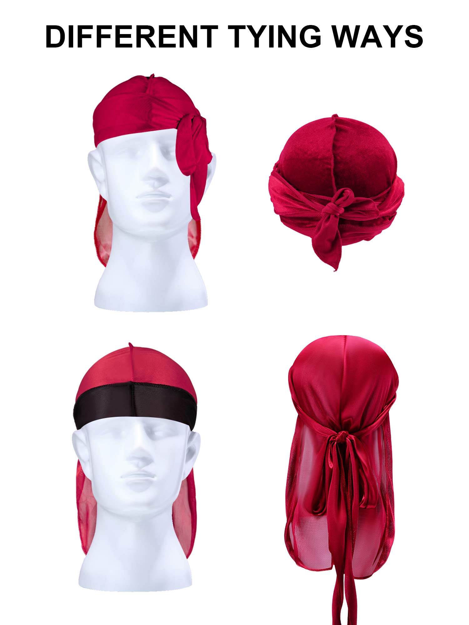 12 Pieces Kids Satin Silk Durag with Wave Caps Set Unisex Baby Durags 360 Wave Wide Strap Headwraps Long Tail Turban Beanies
