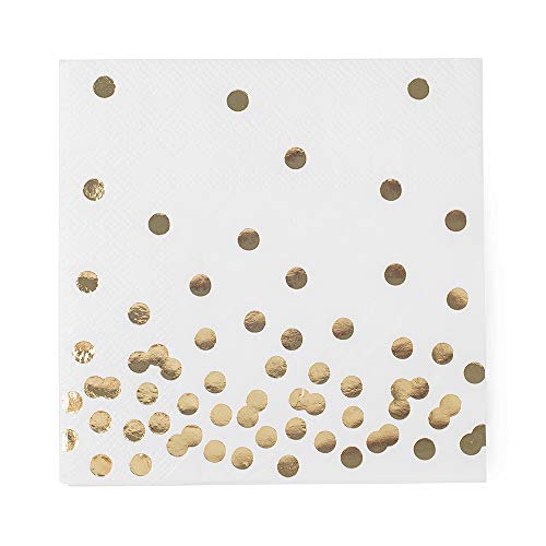 80 Pack of White Paper Cocktail Napkins with Gold Foil Polka Dot Confetti,Polka Dot Party Supplies(5 x 5 in,3-ply) (gold)