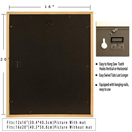 16x20inch Picture Frame Solid Wood Display Pictures 12x16 with Mat or 16x20 Wall Without Mounting Photo Frame Black(1pcs)