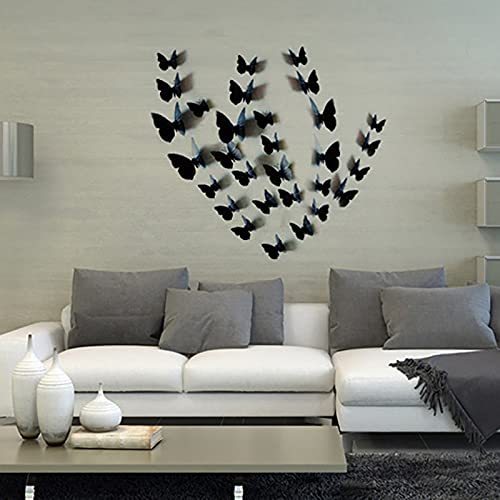 36 Pcs 3D Black Butterfly Wall Stickers Art Decor Crafts Butterfly Wall Decals Removable Magnets Set for Home Decorations Nursery Classroom Offices Bedroom Bathroom Living Room Decor