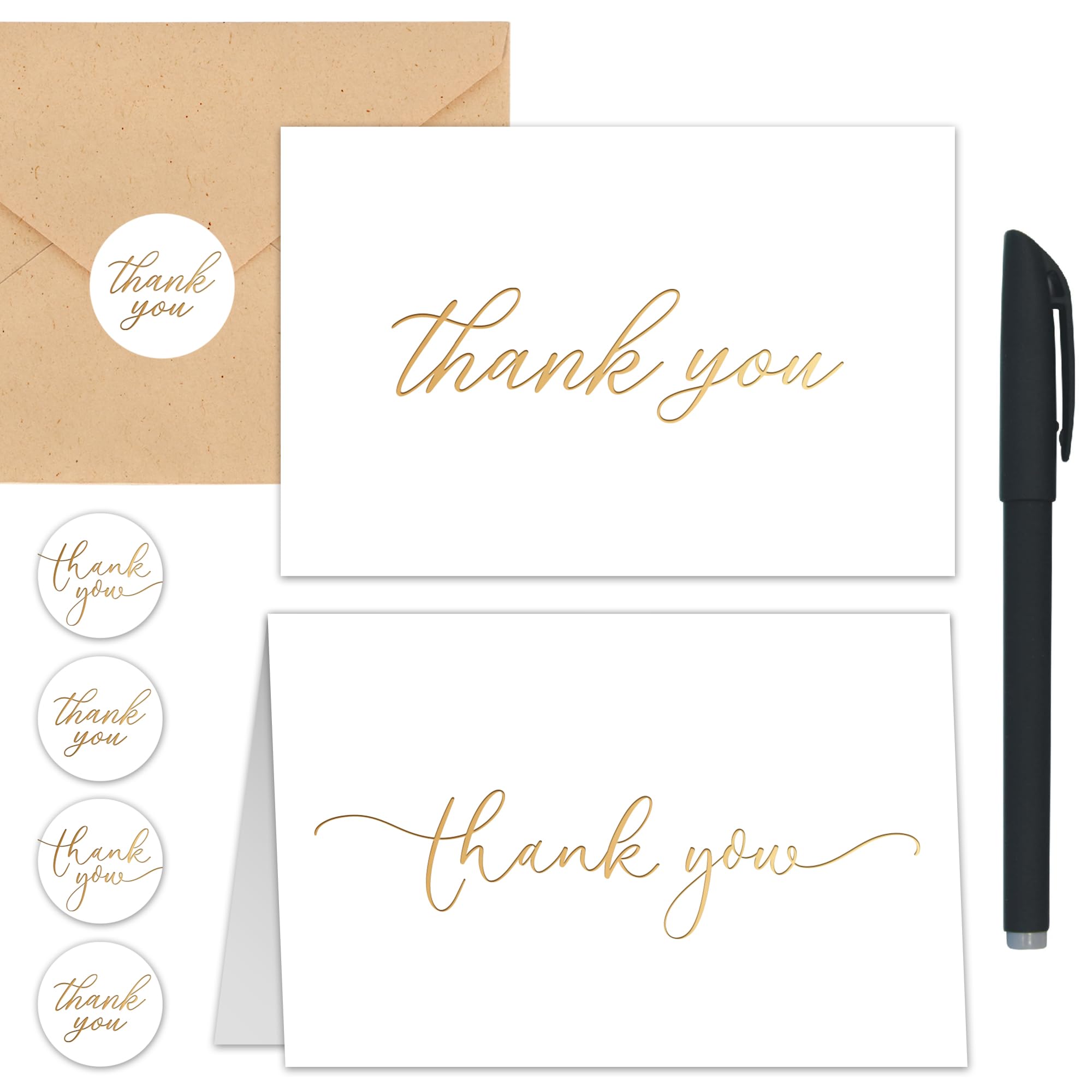 100 Pieces of White With Gold Thank You Cards, Two Thank You Notes Designs, 4x6 Inch Thank You Card, Elegant Thank You Cards Baby Shower, Thank You Cards With Envelopes Bulk with 120 Stickers, Free