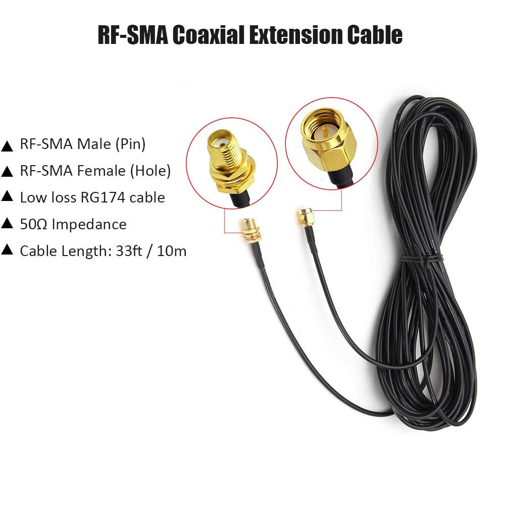 CORONIR 33ft WiFi Antenna Extension Cable SMA Male to SMA Female RF Connector Adapter for Wireless LAN Router Bridge & Cellular Antenna Extension