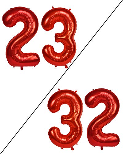 AULE 40 Inch Big Red Foil 23 Number Balloons for Women Large 23rd Happy Birthday Decorations Giant Huge Helium Mylar 32 Anniversary Party Decor