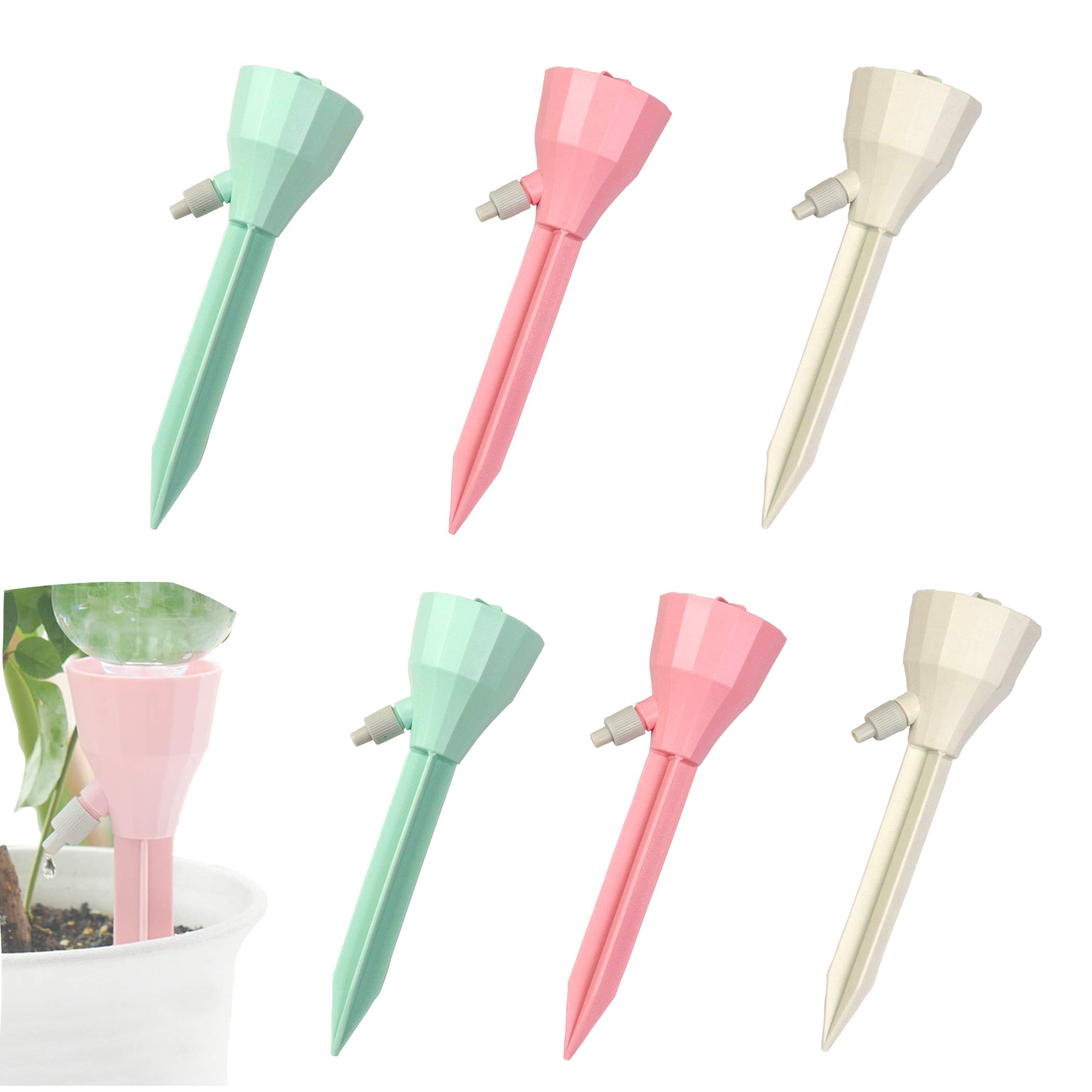 6 PCS Plant Self Watering Spikes Devices, Plant Watering Globes Adjustable Water Volume Drip System for Home and Vacation, Controllable from 1s/1 Drip to 90s/1Drip,for Indoor & Outdoor Plants