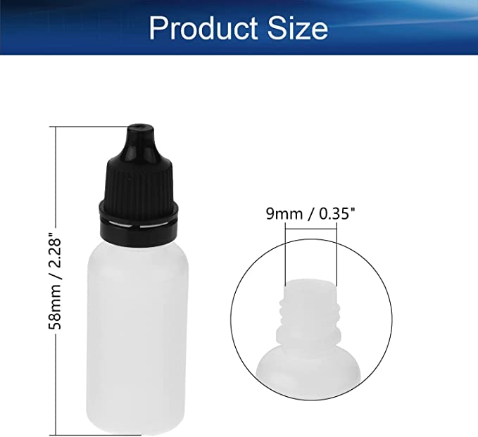 1/2 oz (15ml) LDPE Plastic Thin Tip Dropper Bottles, Small Empty Squeeze Dropper Bottles - Solvents, Essential Oils, Eye drops, Saline, Arts and Crafts -BPA Free -pack of 6 with mixed color caps