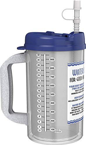 32 oz Insulated Cold Drink Hospital Mug with Blue Lid | Water Essential Travel Mug