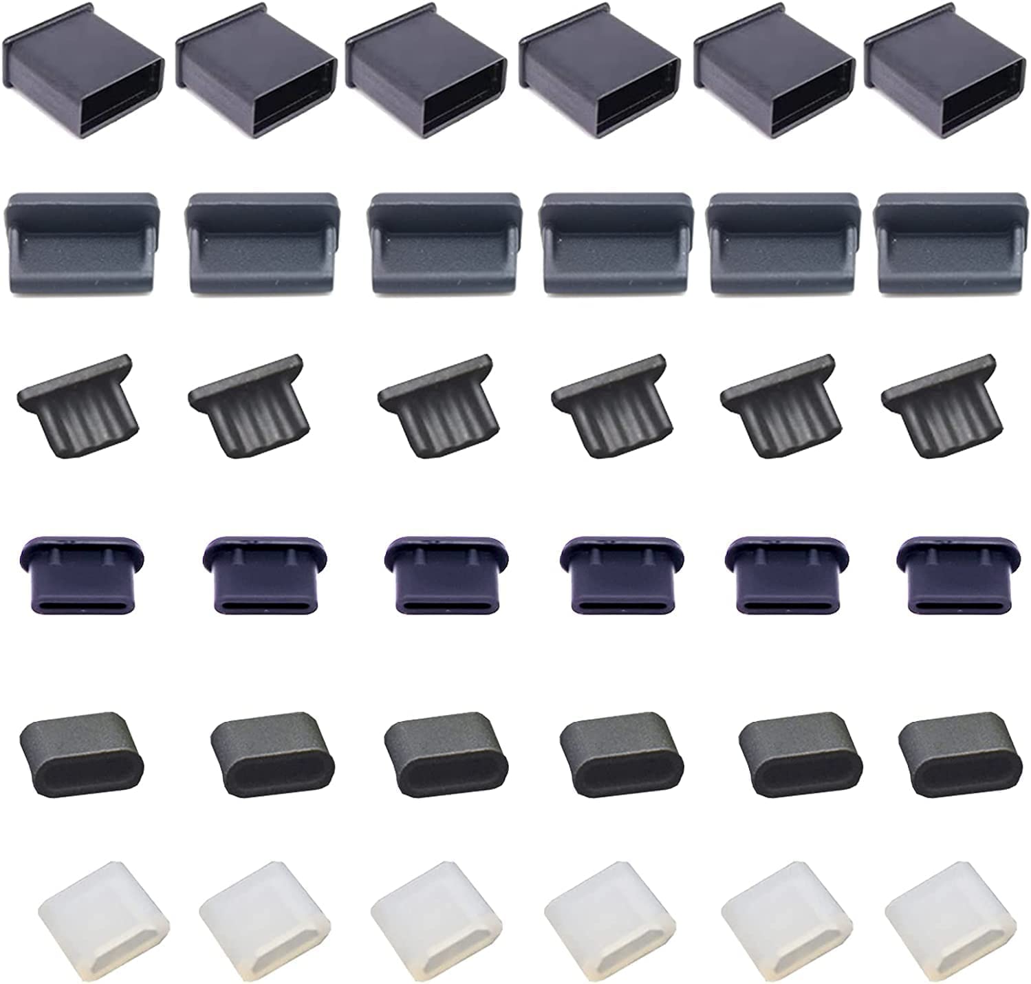 36 PCS 6 Types USB Anti Dust Cover Plugs, Silicone Soft Micro USB Cap Port Protector, USB Type-C Dust Stopper, Anti Dust Cover Protector Plugs Cap for USB A, Micro USB, Type C Female and Male Ports