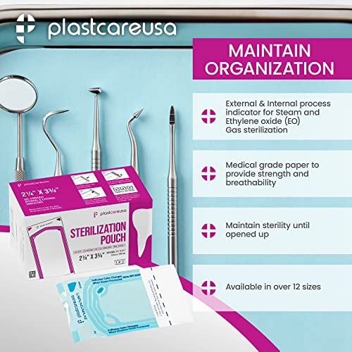 1000 2.25 X 2.75 Self Sterilization Pouches for Dental Offices, Autoclave Sterilizer Bags Pouch for Dentist Tools, for Cleaning Tools, 200 Pouches Per Box, 1 Box of Paper Blue Film…