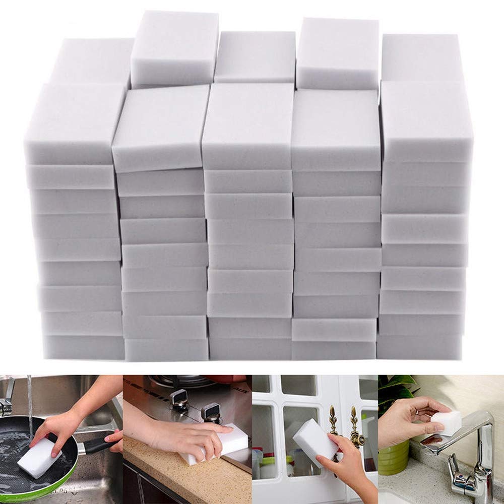 100 Melamine Sponges for Cleaning, Multifunctional Magic Sponge Eraser in Bulk, Household Foam Cleaner for Kitchen, Bathtub, Toilet, Wall (White)