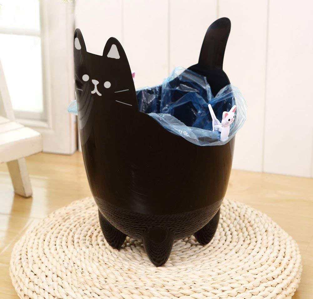 123Arts Cute Cartoon Cat ABS Table Bathroom Trash Can Storage Bucket
