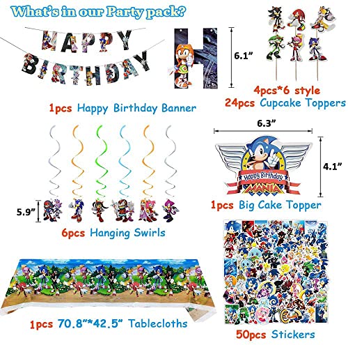 200 PCS Hedgehog Birthday Party Supplies for Hedgehog Party Decorations Includes Stickers, Hanging Swirl Decorations, Birthday Banner, Cupcake Decoration, Balloons, Tablecloth, Napkins, Plates, Gift Bags, Fork