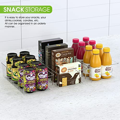3 Pack Snack Organizer for Pantry β Food Organization and Storage Clear Bins w Removable 3 Dividers, Acrylic Fridge/Refrigerator Organizers, for Kitchen, Cabinets, Snacks, Packets, Sauce, Pouches