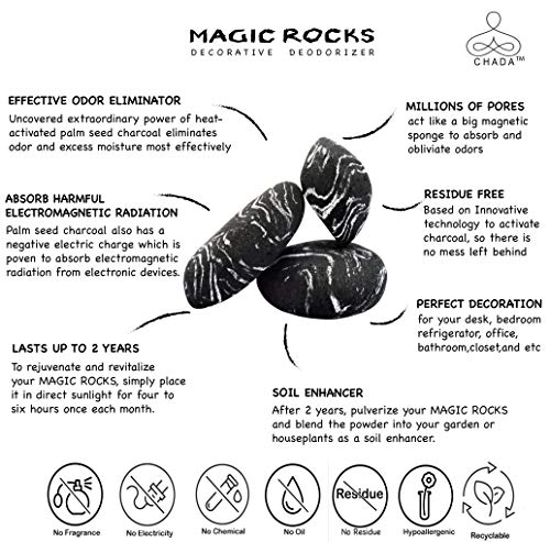 Chada Magic Rocks : Charcoal Air Deodorizer, No Chemicals,Activated Charcoal, Natural Room Odor Eliminator, Air Purifier, Neutralizer, Absorb Smoke Smell, 420 g, set of 4 rocks