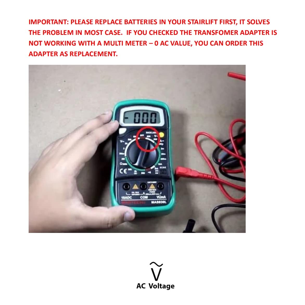 Acorn Stair Lift Charger/Transformer Power Supply for Acorn 120 and 130 Stair Lifts Made Before 2014