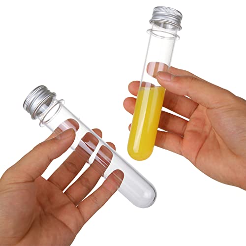 60 Pack 45 ml Plastic Test Tubes with Caps, Candy Tube Containers 140x25mm, Clear Test Tubes for Candy, Plastic Test Tube Container for Scientific Experiments, Party Favors, Bath Salts, Storage Tube