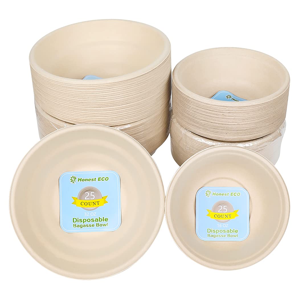 100-Pack Disposable Bowls, Compostable Bowl for Salad, Soup,Leakproof and Microwave Safe Bowls for Hot or Cold Use