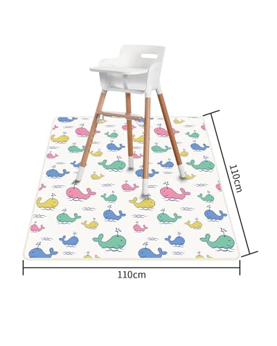 Splat Mat for Under High Chair 43.3″, Waterproof Easy Cleaning Anti Slip Spill Mat for Art/Crafts/Playtime on Floor or Table, Eating Mess Mat for Floor Protector
