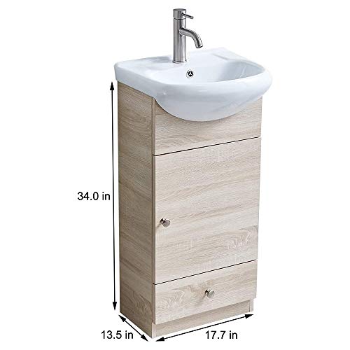 18 Inch Bathroom Vanity, Small Narrow Bath Vanity With Sink Combo, Modern Gray Wood RV Freestanding Storage Bathroom Vanity Cabinet Set, White Ceramic Vessel Sink For Small Space, 1 Door 1 Drawer